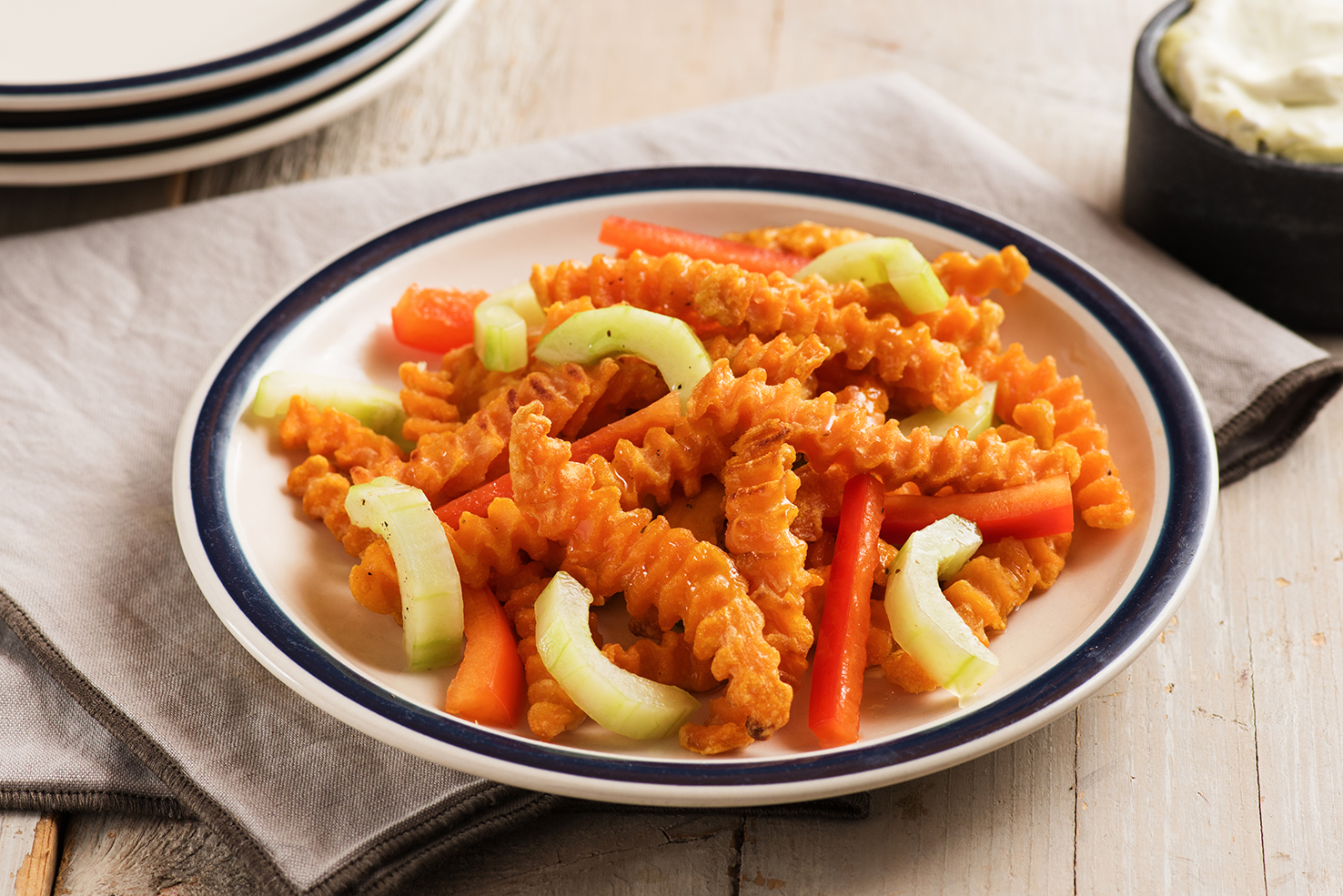 Tangy Sweet Potato Fries with Cucumbers & Peppers - Mann's Fresh Vegetables