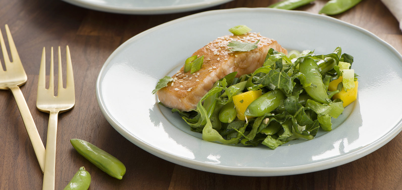 Sesame & Soy Seared Salmon with Sugar Snap Peas & Mango - Mann's Fresh ...
