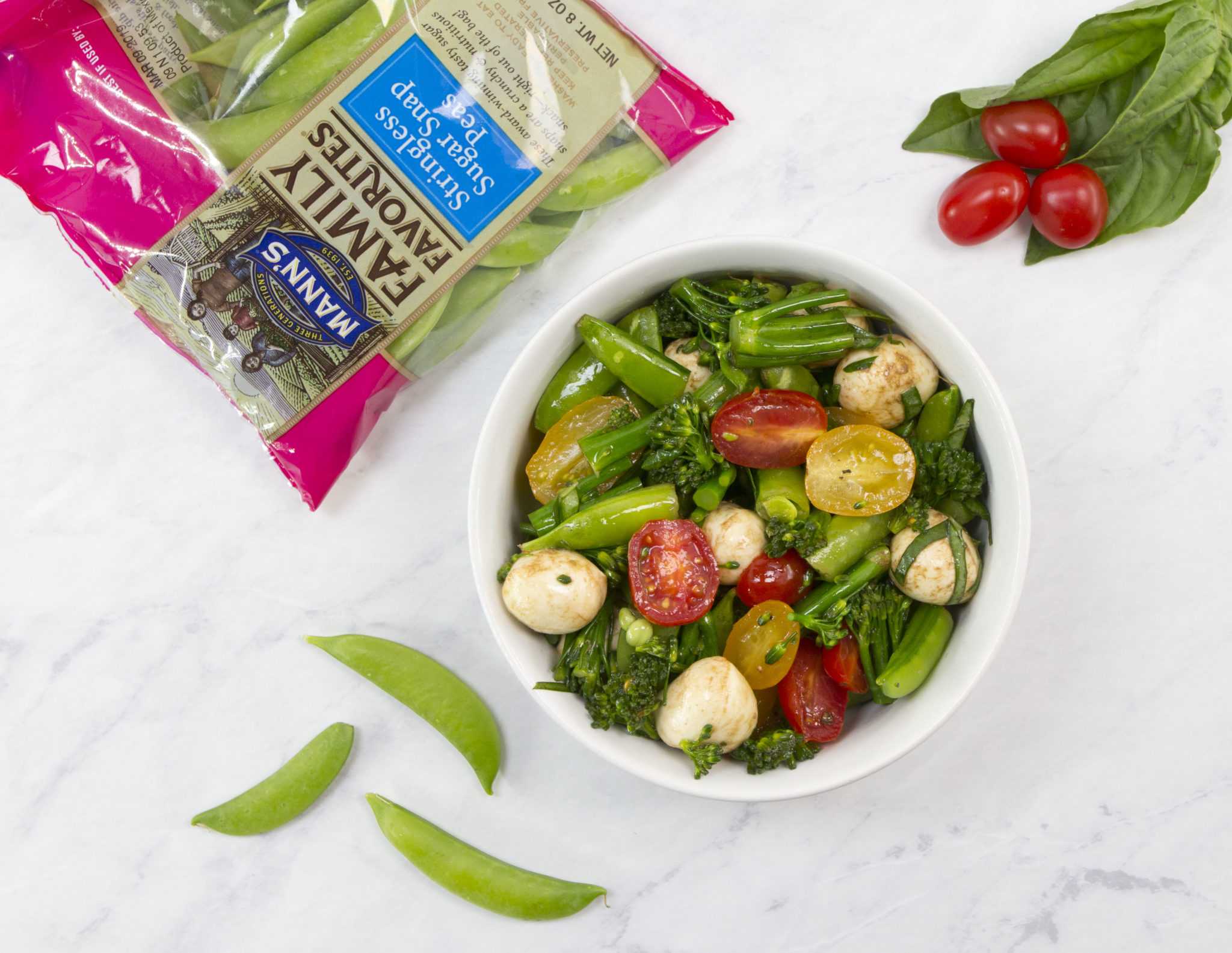 BROCCOLINI® baby broccoli & Sugar Snap Pea Caprese Salad - Mann's Fresh ...